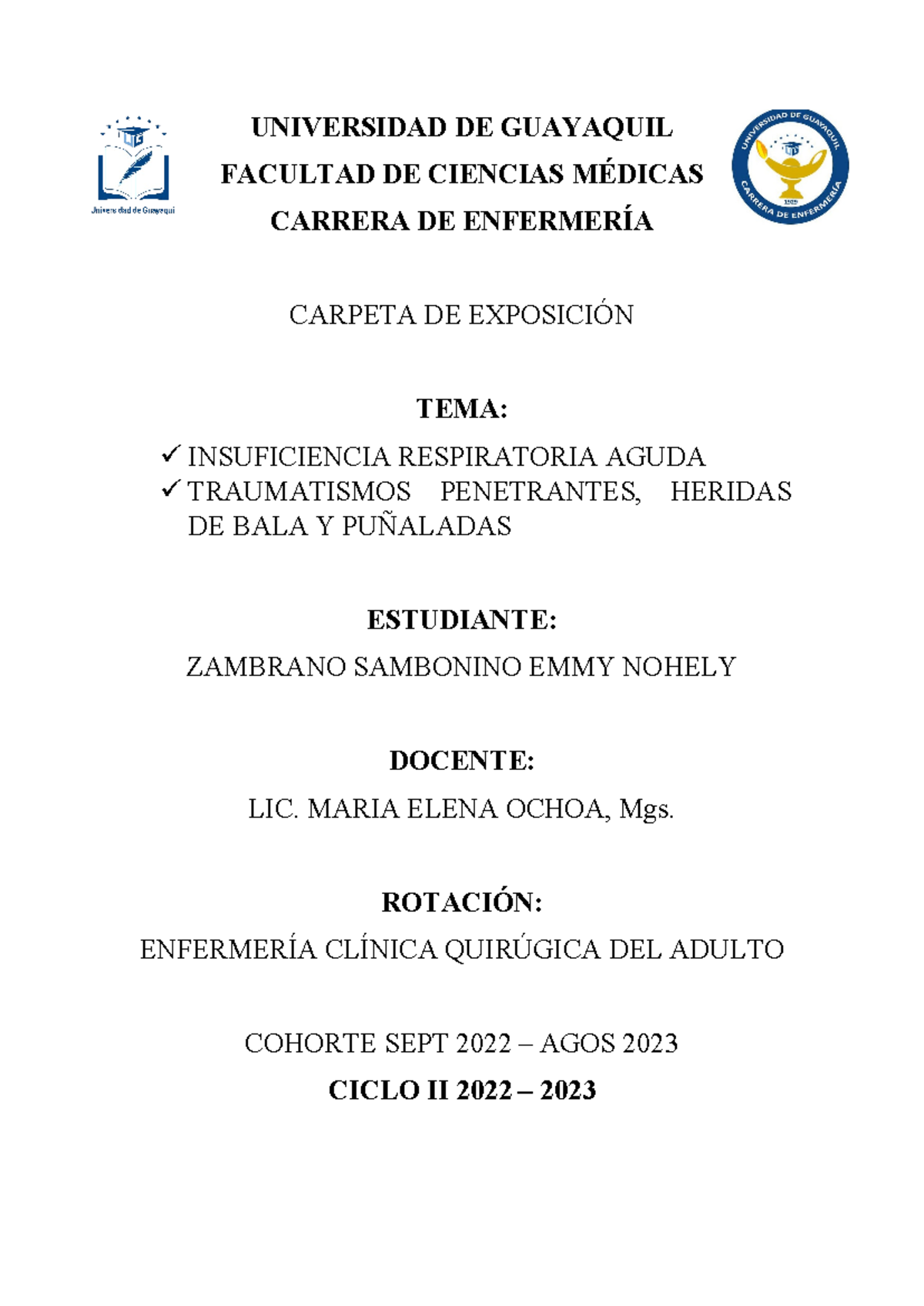 CASO Clínico N° 4 - UNIVERSIDAD DE GUAYAQUIL FACULTAD DE CIENCIAS ...
