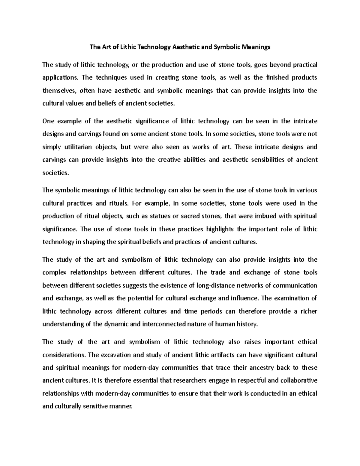 The Art of Lithic Technology Aesthetic and Symbolic Meanings - The ...