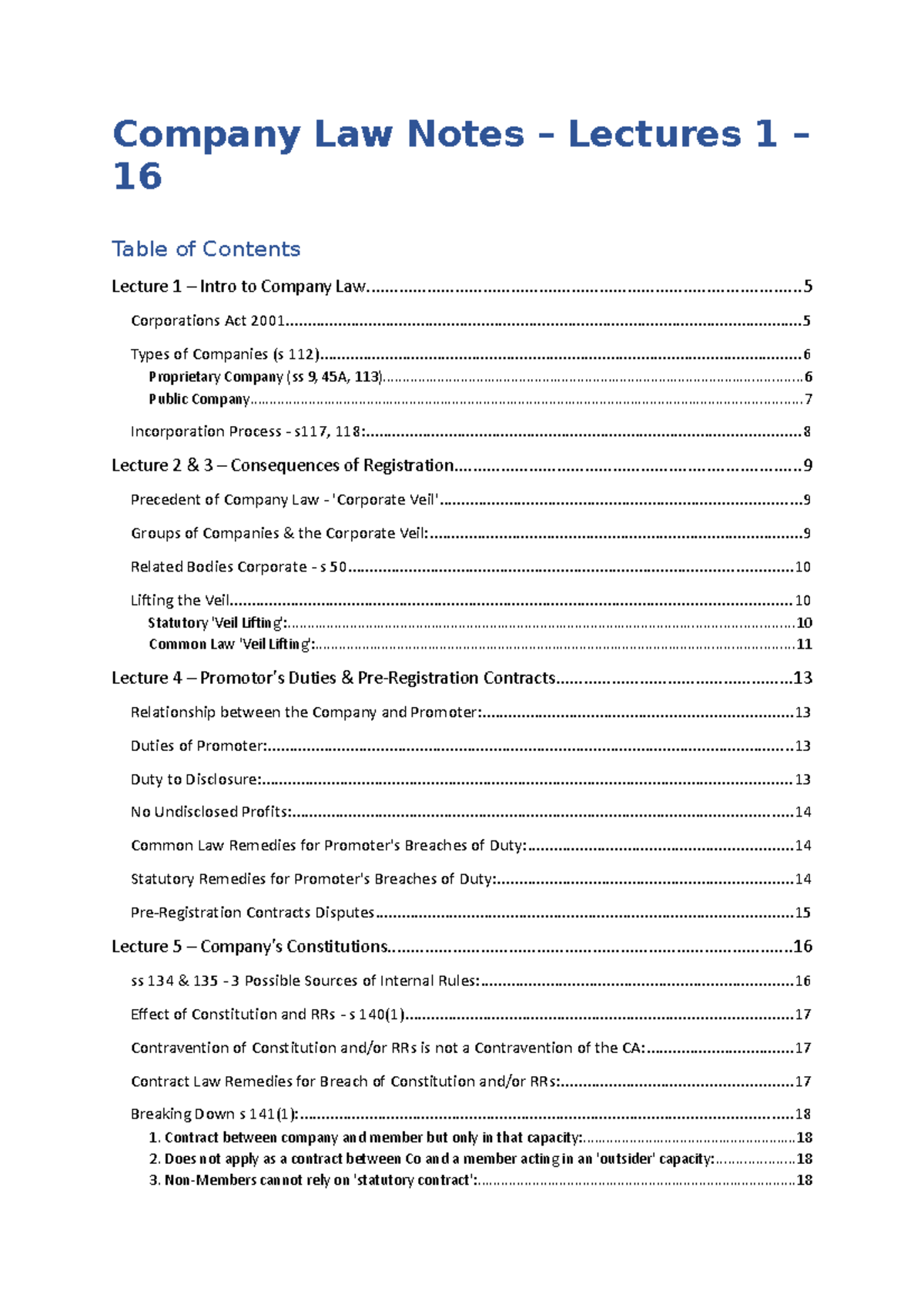 Company Law Notes Lectures 1 16 Company Law Notes Lectures 1