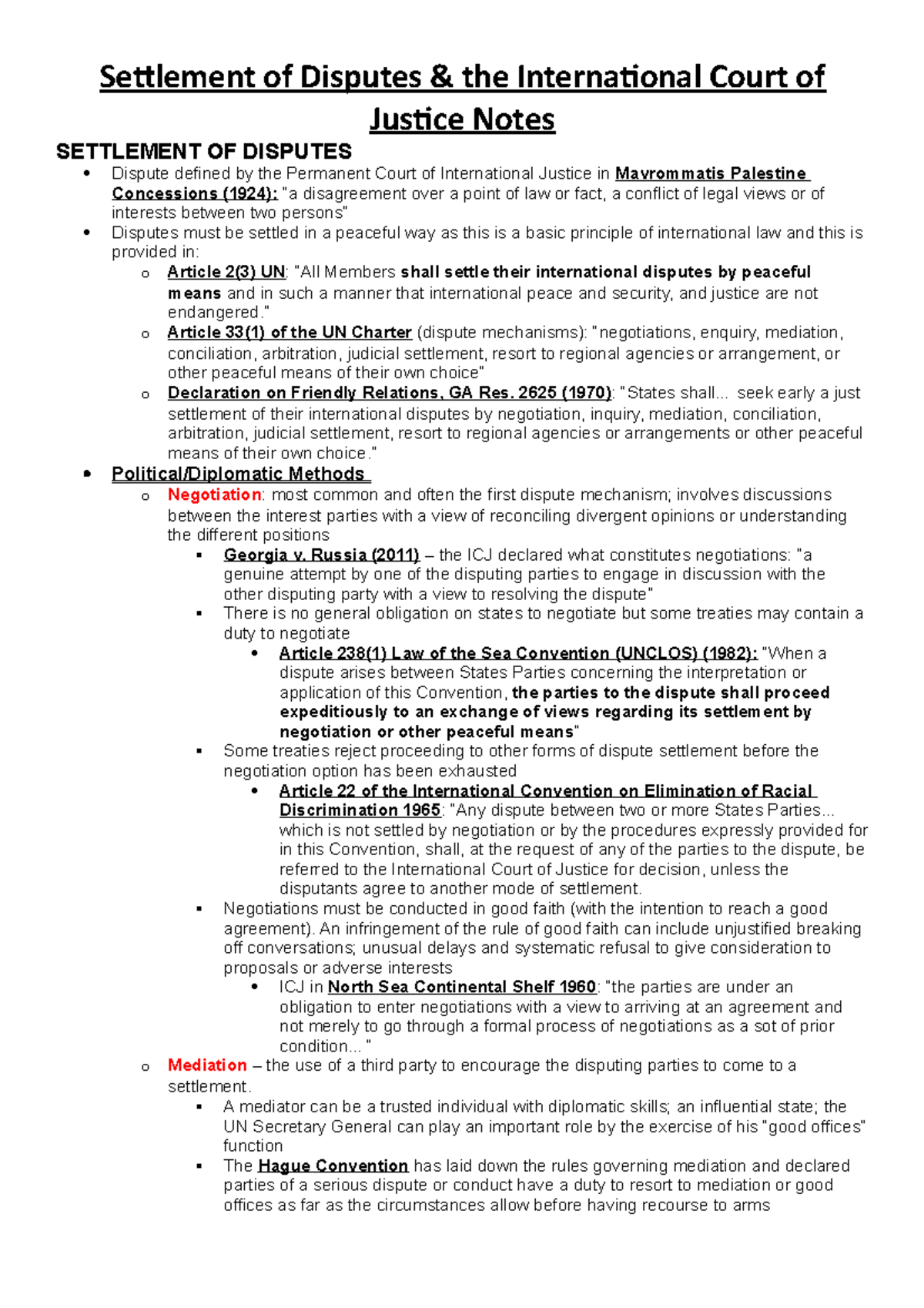 Settlement OF Disputes and ICJ - Justice Notes SETTLEMENT OF DISPUTES ...