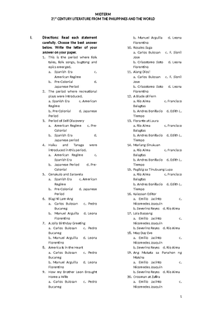 Final EXAM in Oral Communication - FINAL EXAM Oral Communication Directions: Read each sentence ...