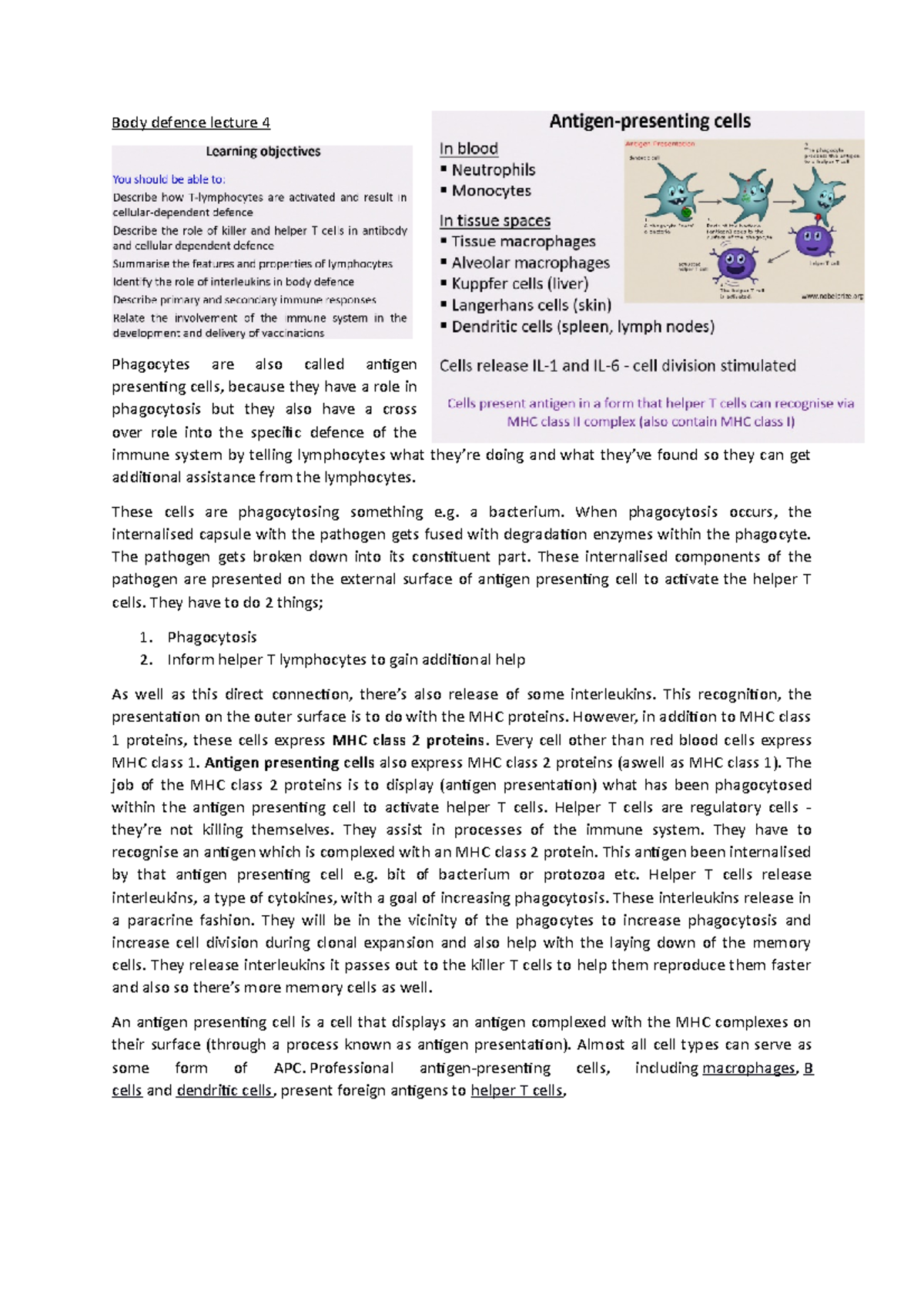 Body defence lecture 4 - antigen presenting cells MCH class II MCH ...