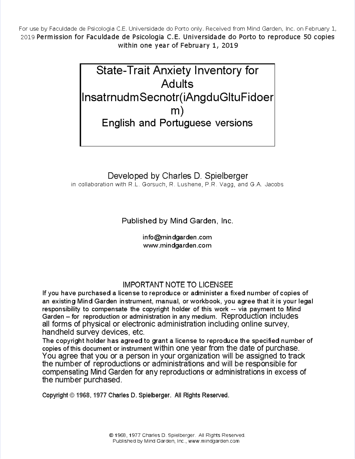 Pdf-folhasresposta-stai - State-Trait Anxiety Inventory for Adults ...