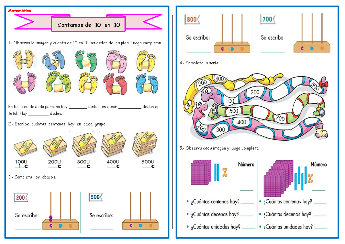 Ficha Contamos DE 10 EN 10 - Matemática y Lógica - Matemática 1 ...
