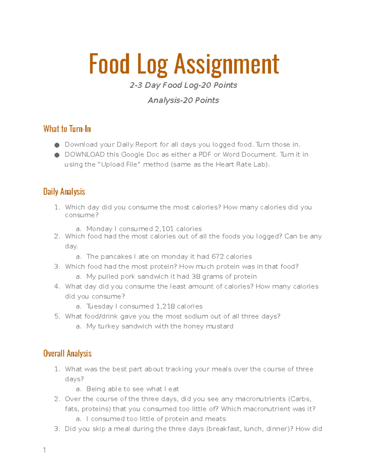 Copy of Food Log Assignment - Food Log Assignment 2-3 Day Food Log-20 ...