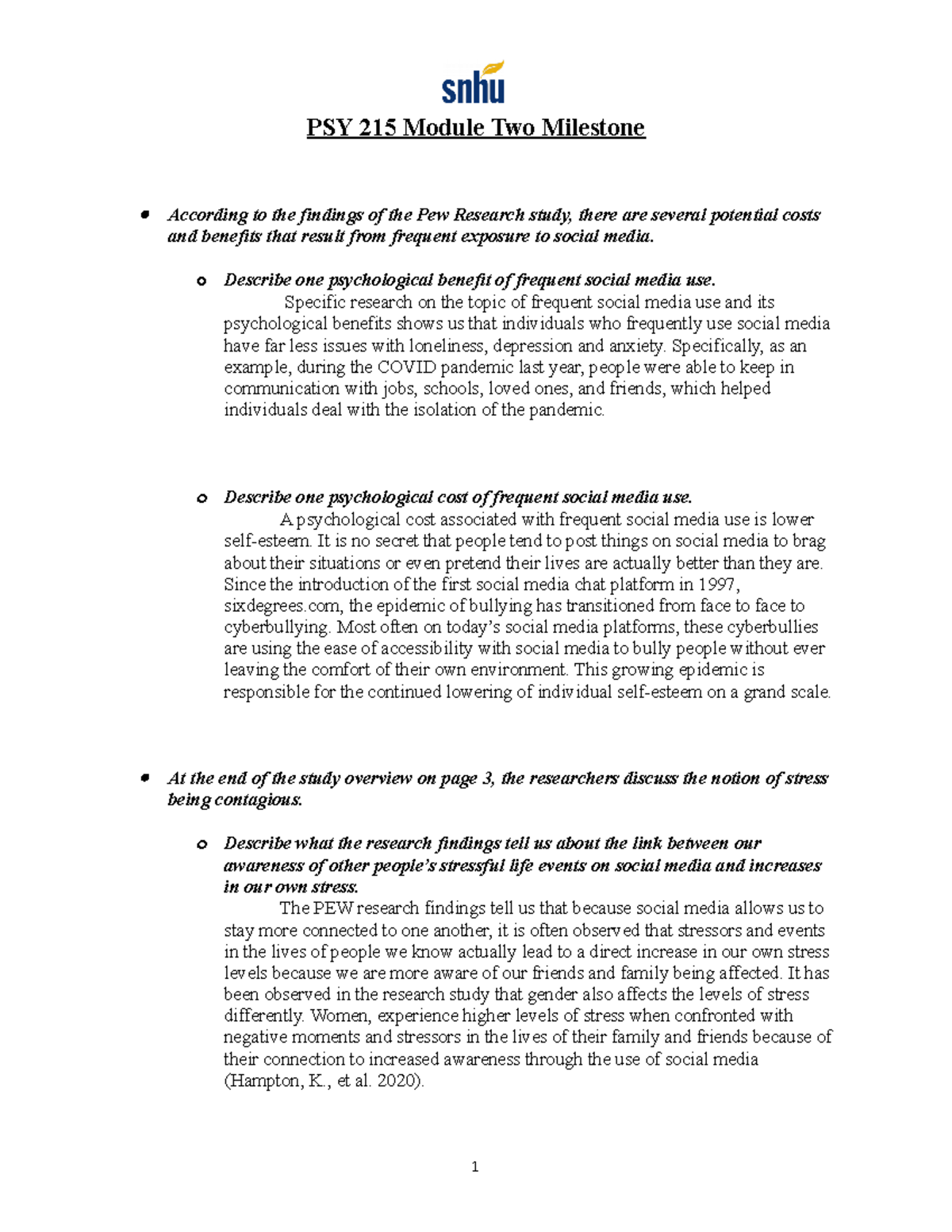 PSY 215 Module Two Milestone - PSY 215 Module Two Milestone According ...