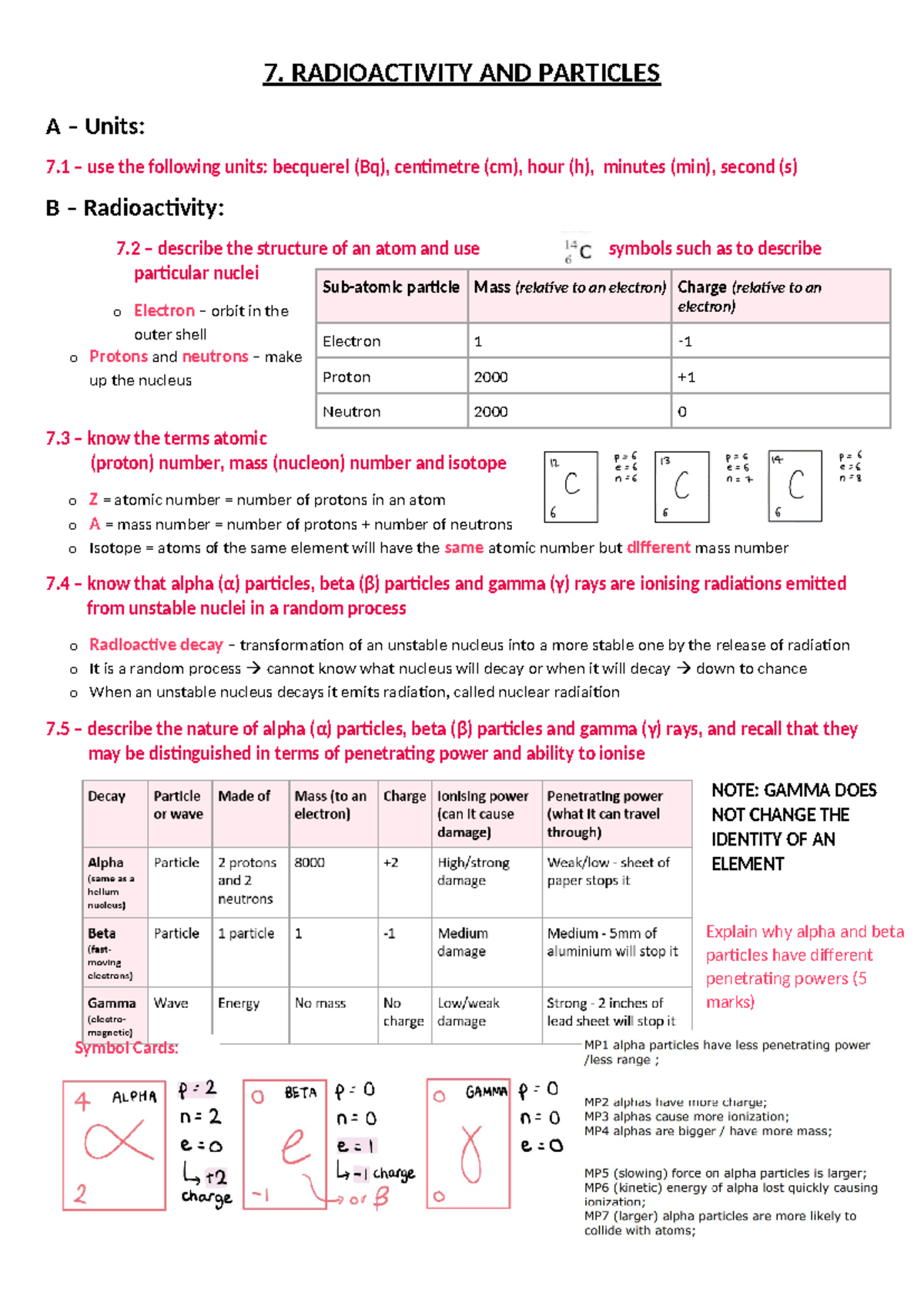 ☀️Physics☀️ - 7. Radioactivity - A – Units: 7 – use the following units ...