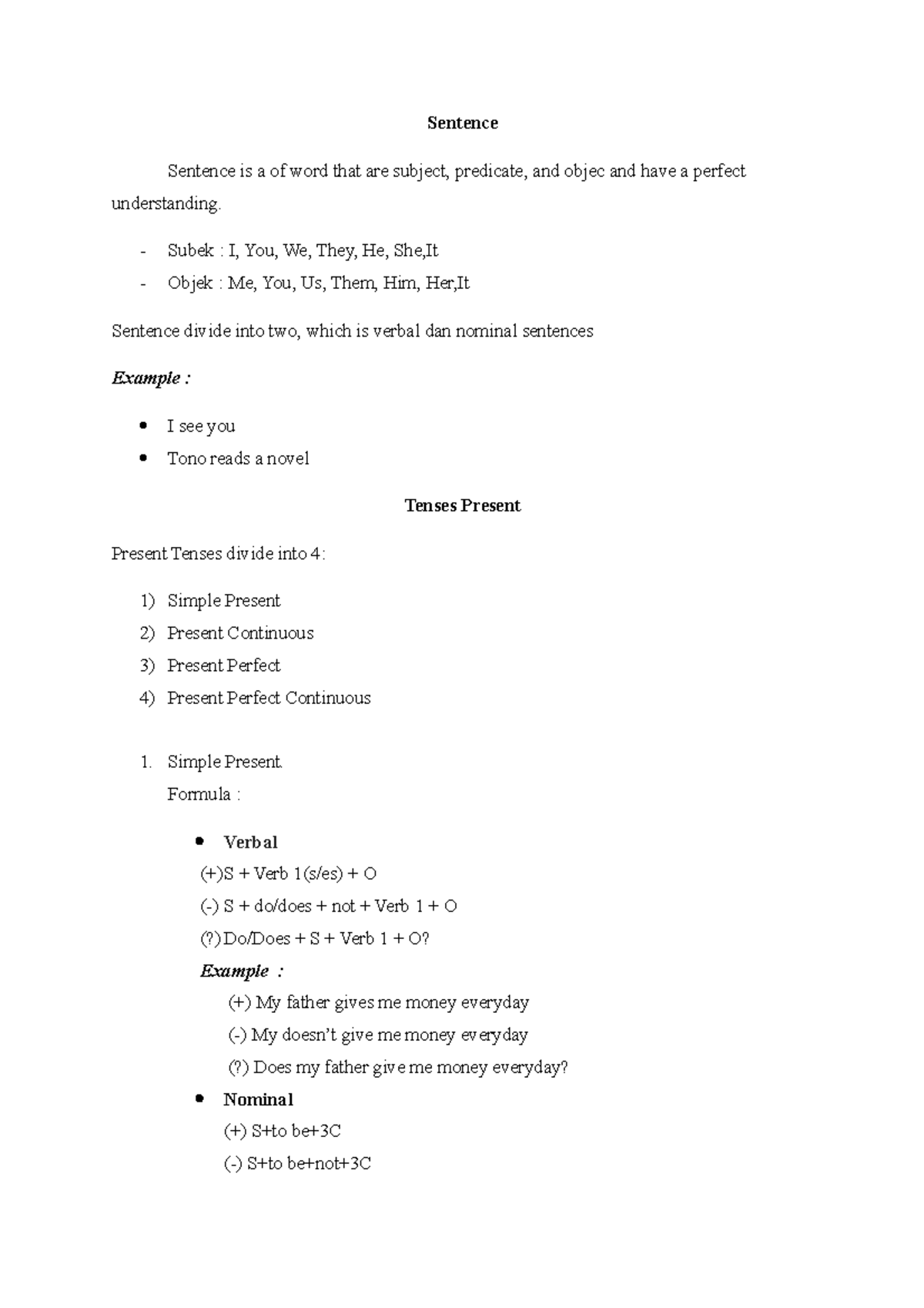 Sentence - Sentence Sentence is a of word that are subject, predicate ...