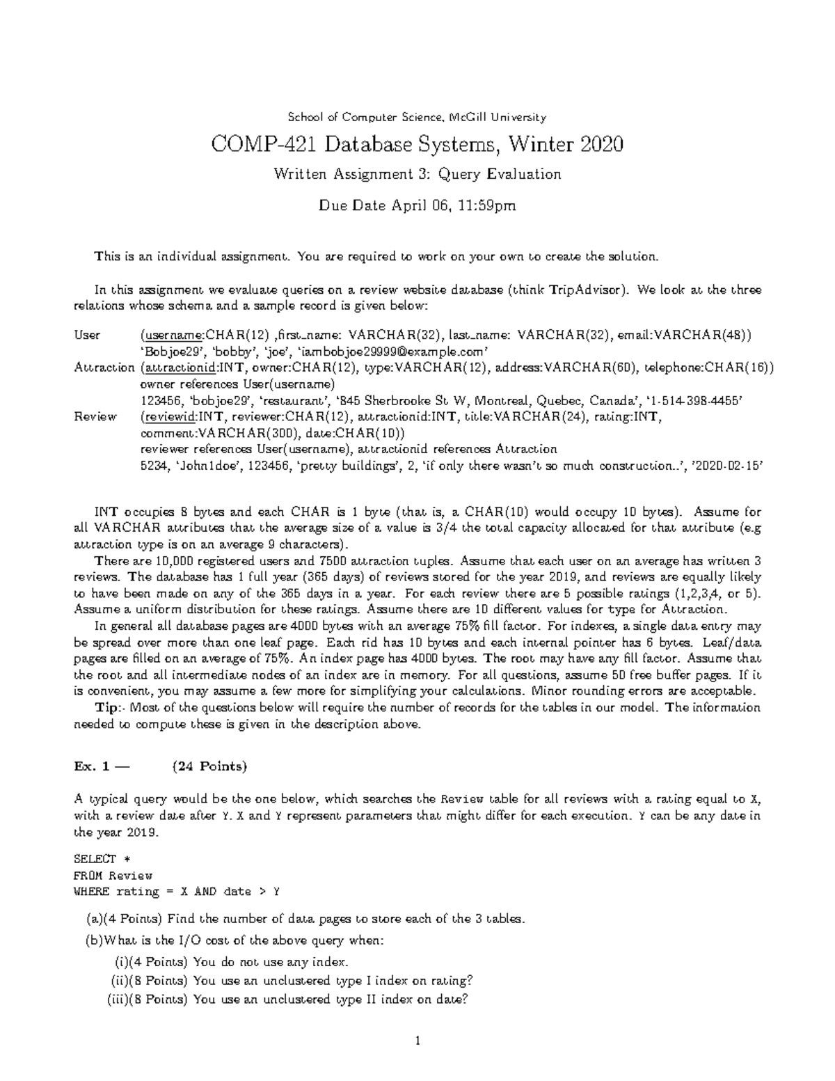 A3 - Assignment 3 - School of Computer Science, McGill University COMP-421 Database Systems ...