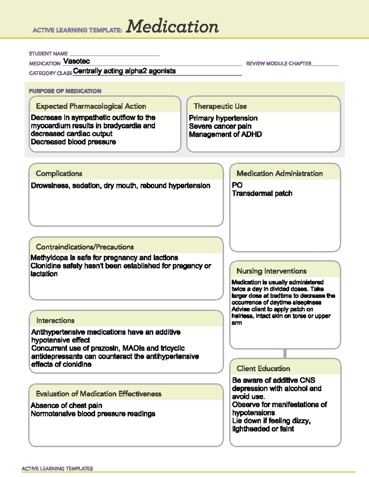 Vasotec - Lecture notes on pharm - ACTIVE LEARNING TEMPLATE: Me ...