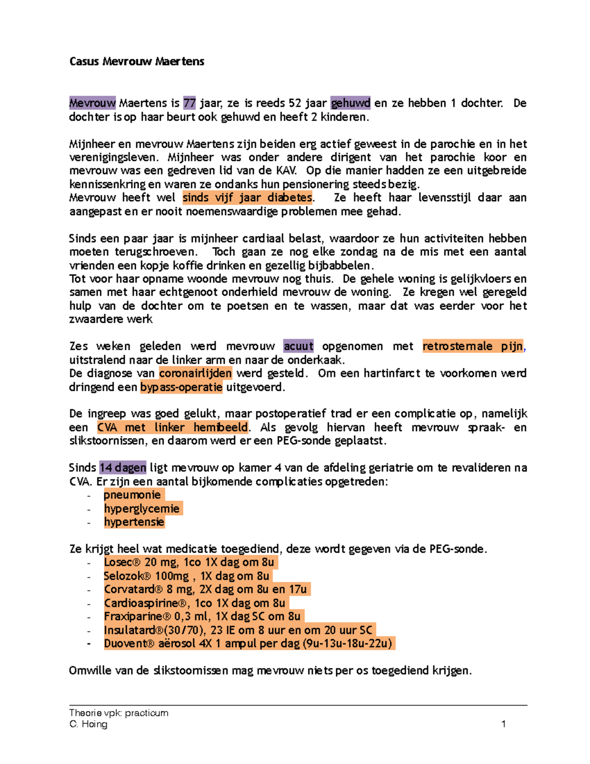 Casus Mevr Maertens - Uitwerking verpleegproces - Casus Mevrouw ...