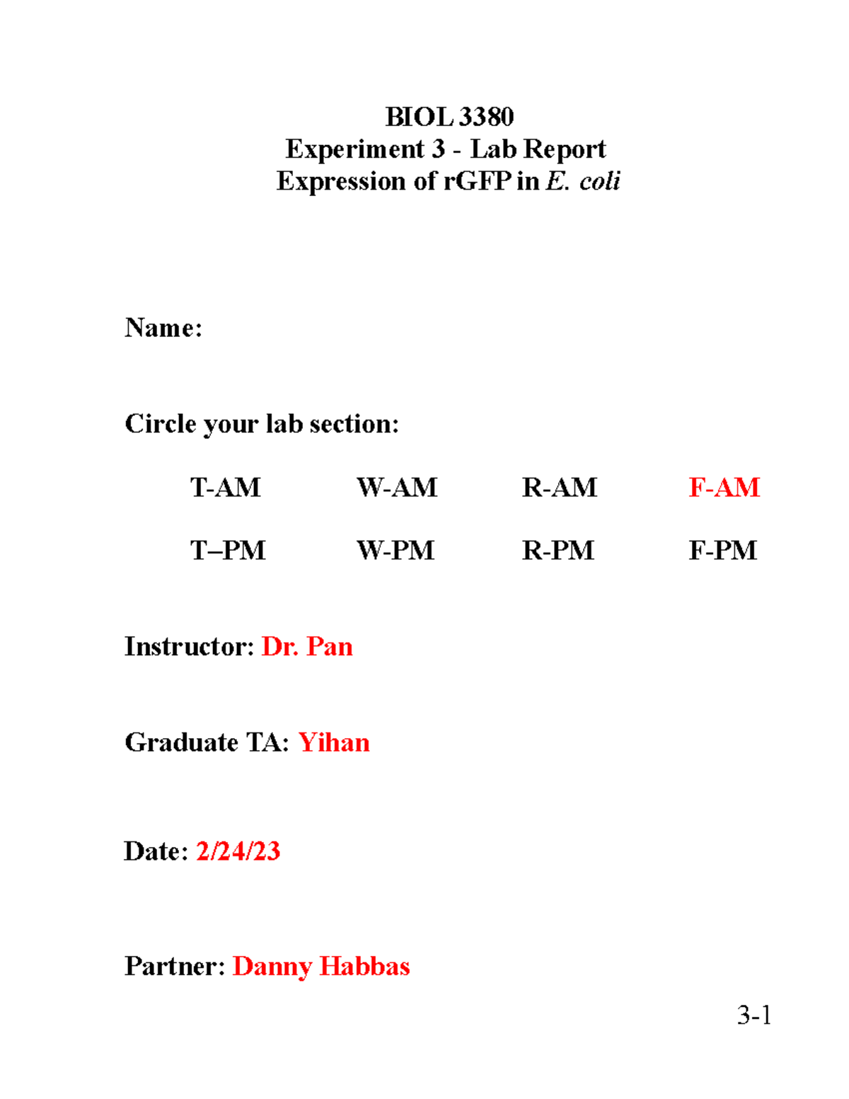 S23 Exp 3 Lab Report 2-17-23 - BIOL 3380 Experiment 3 - Lab Report ...