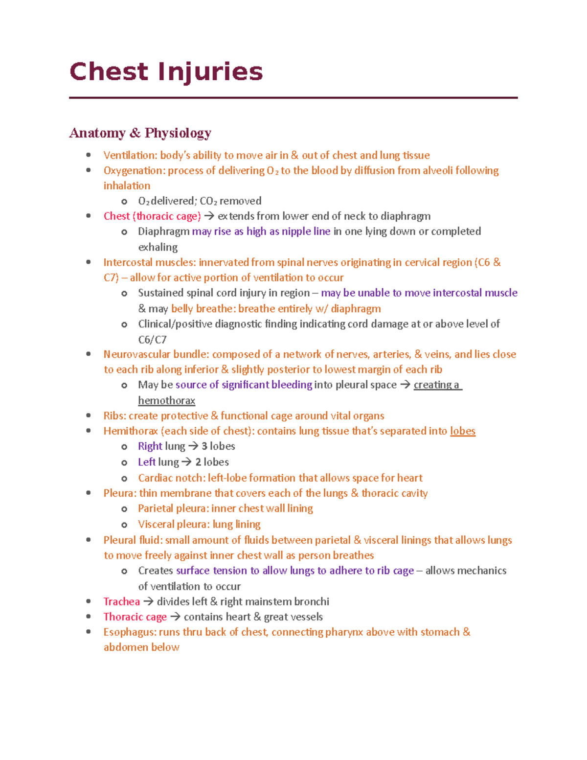 Chapter 29 - RC Health Services Book Notes - Chest Injuries Anatomy ...