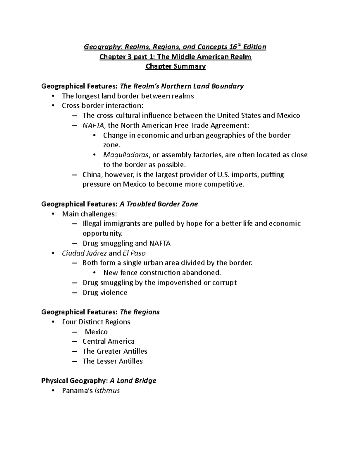 Geography chapter 3- American realm, part 1 summary - Geography: Realms ...
