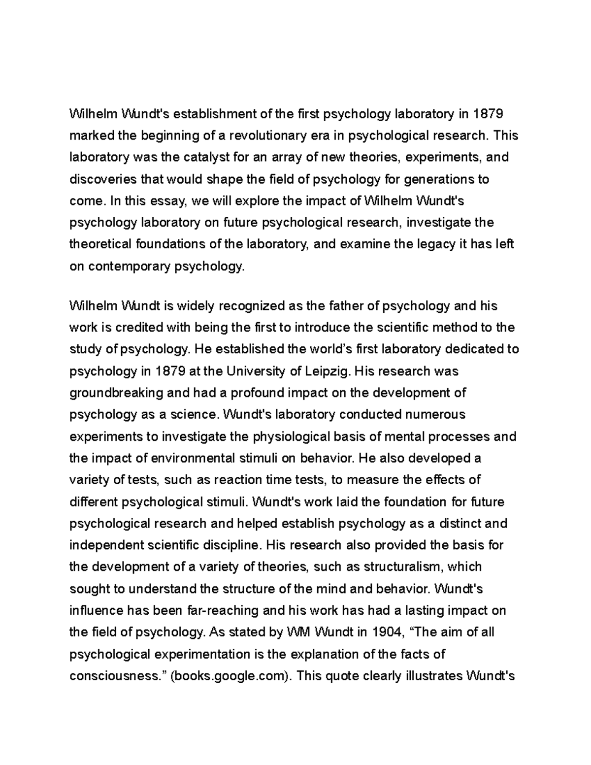 Wilhelm Wundt's establishment of the first psychology laboratory in ...