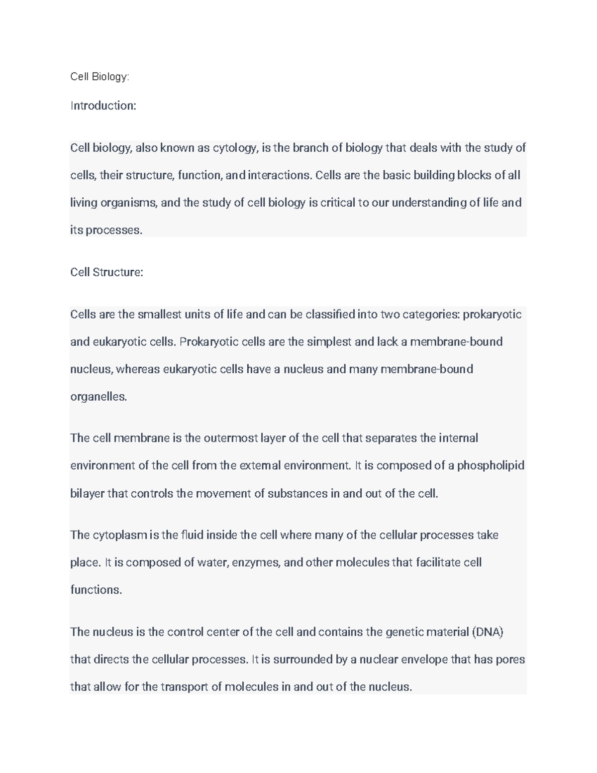 Cell Biology - Cell Biology: Introduction: Cell biology, also known as ...