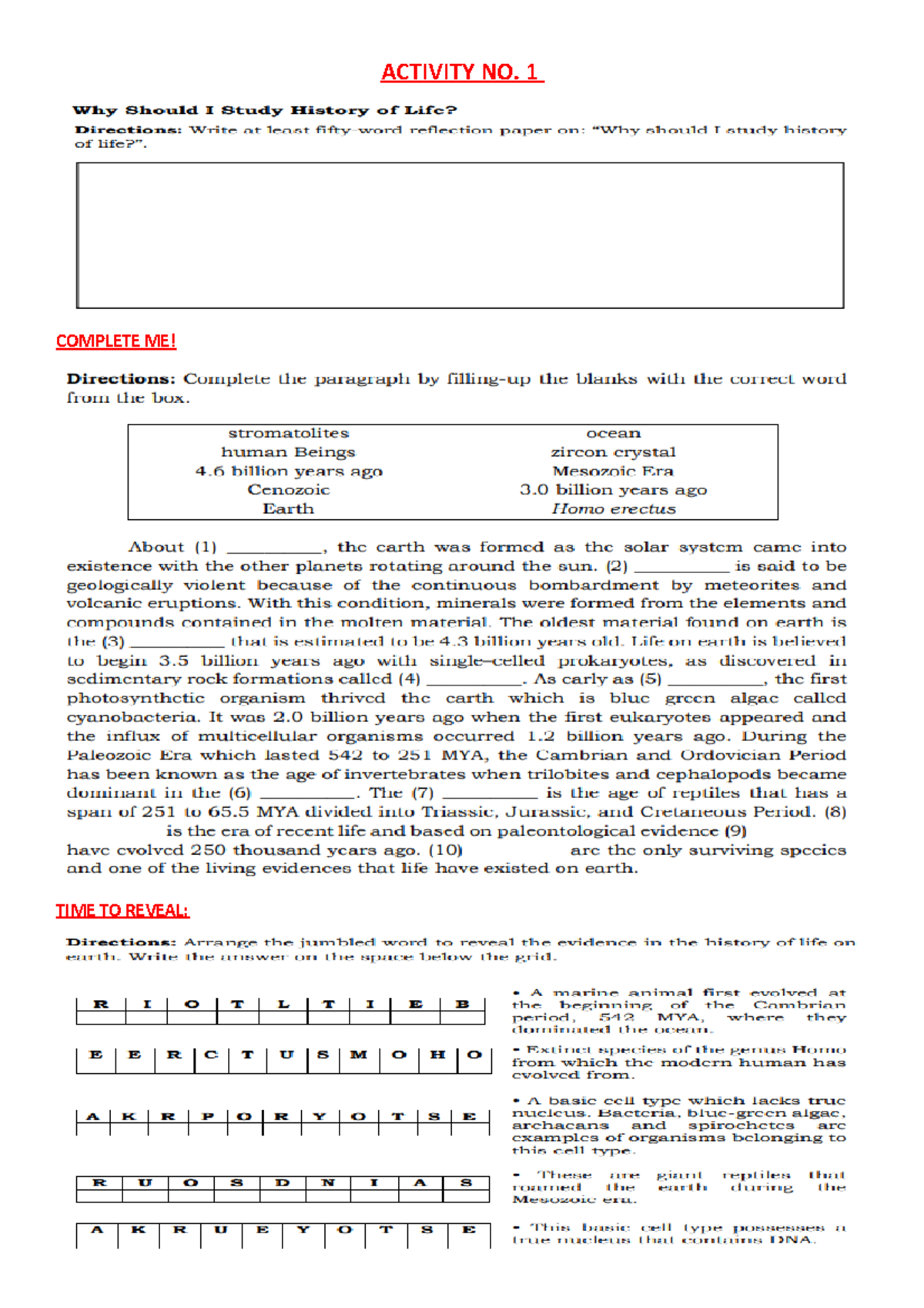 Activity No. 1 - Earth and Life Quarter 2 - BSED Social Studies ...