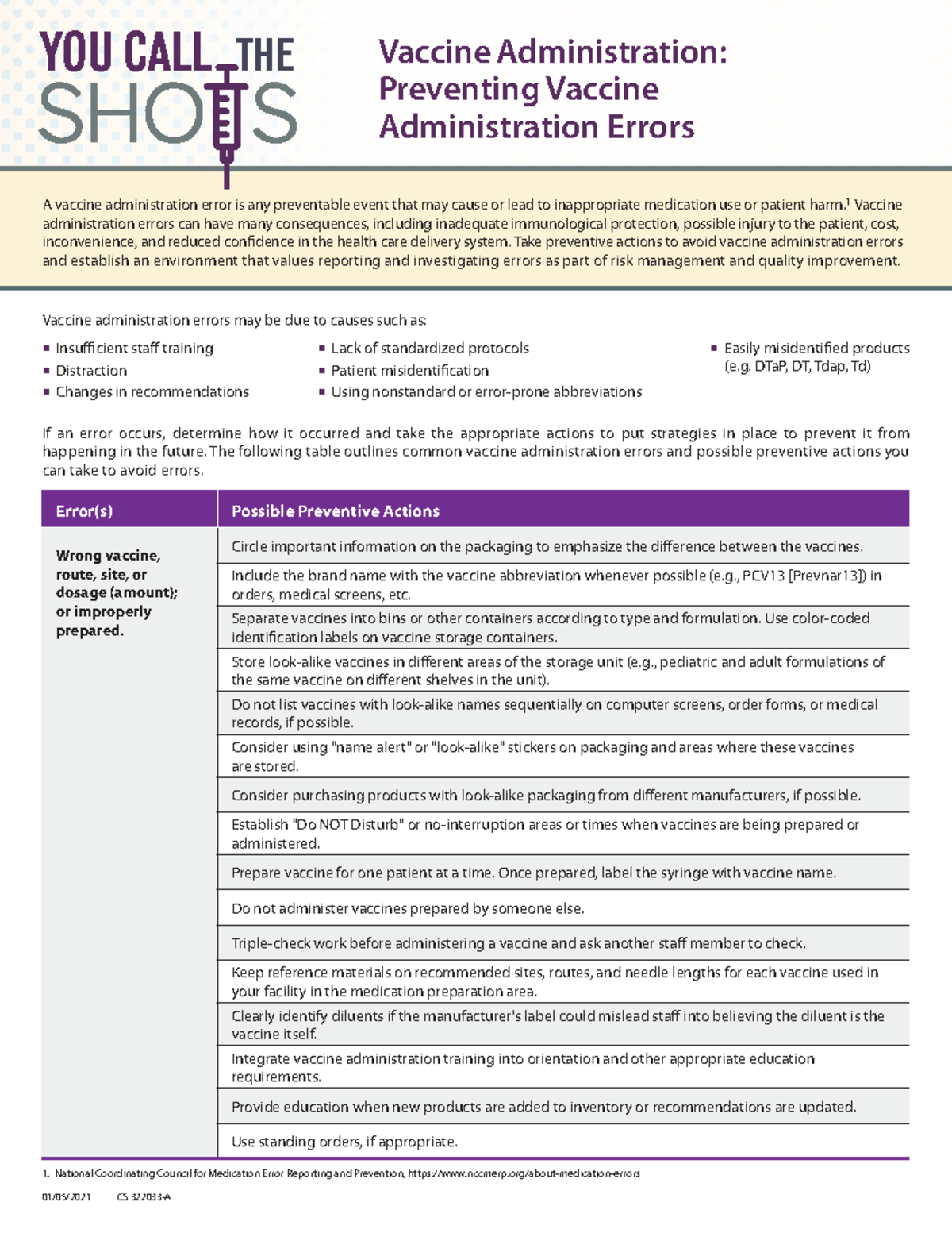 Vaccine administration preventing errors - 01/05/2021 CS 322033-A A ...