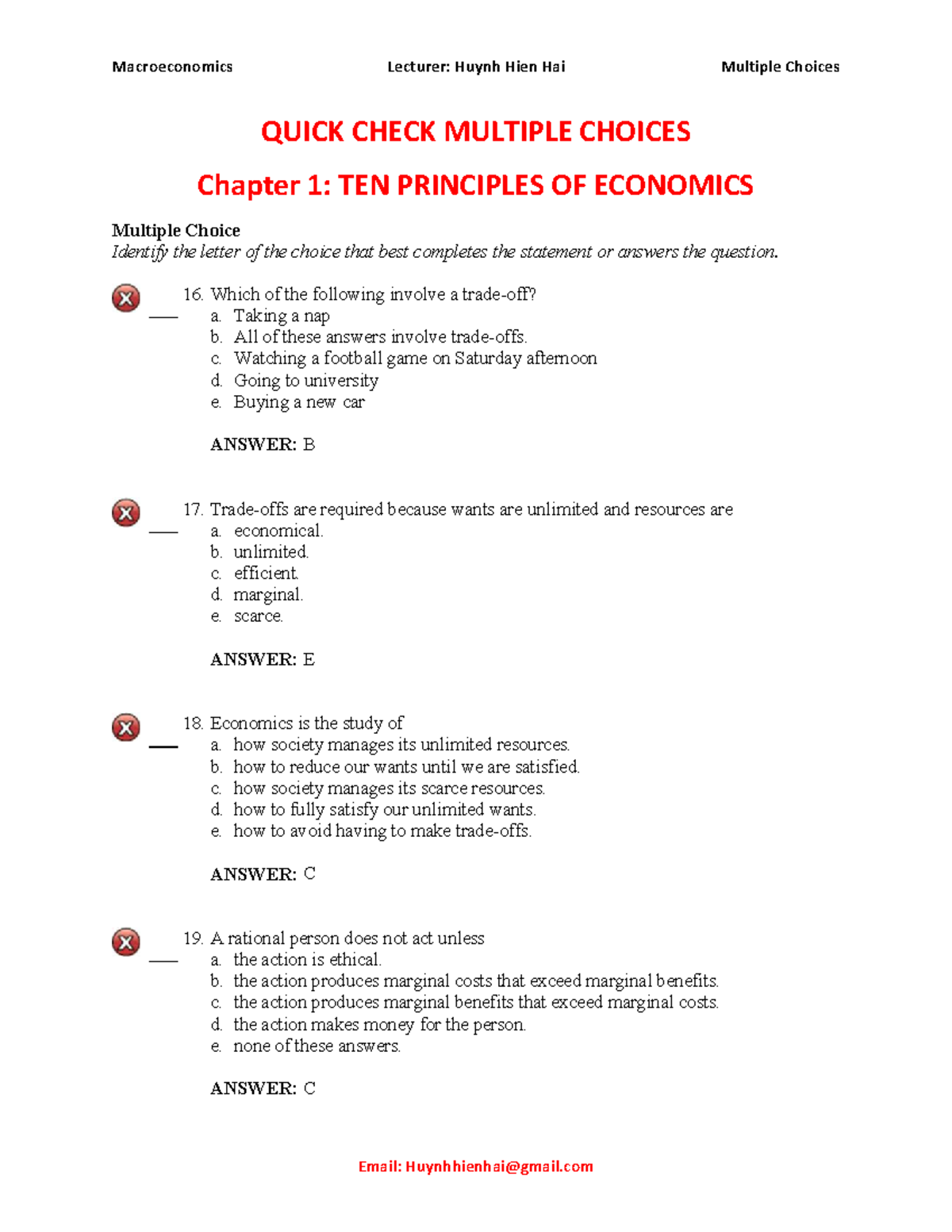 Quick Check Multiple Choices Mankiw DAP AN - QUICK CHECK MULTIPLE ...