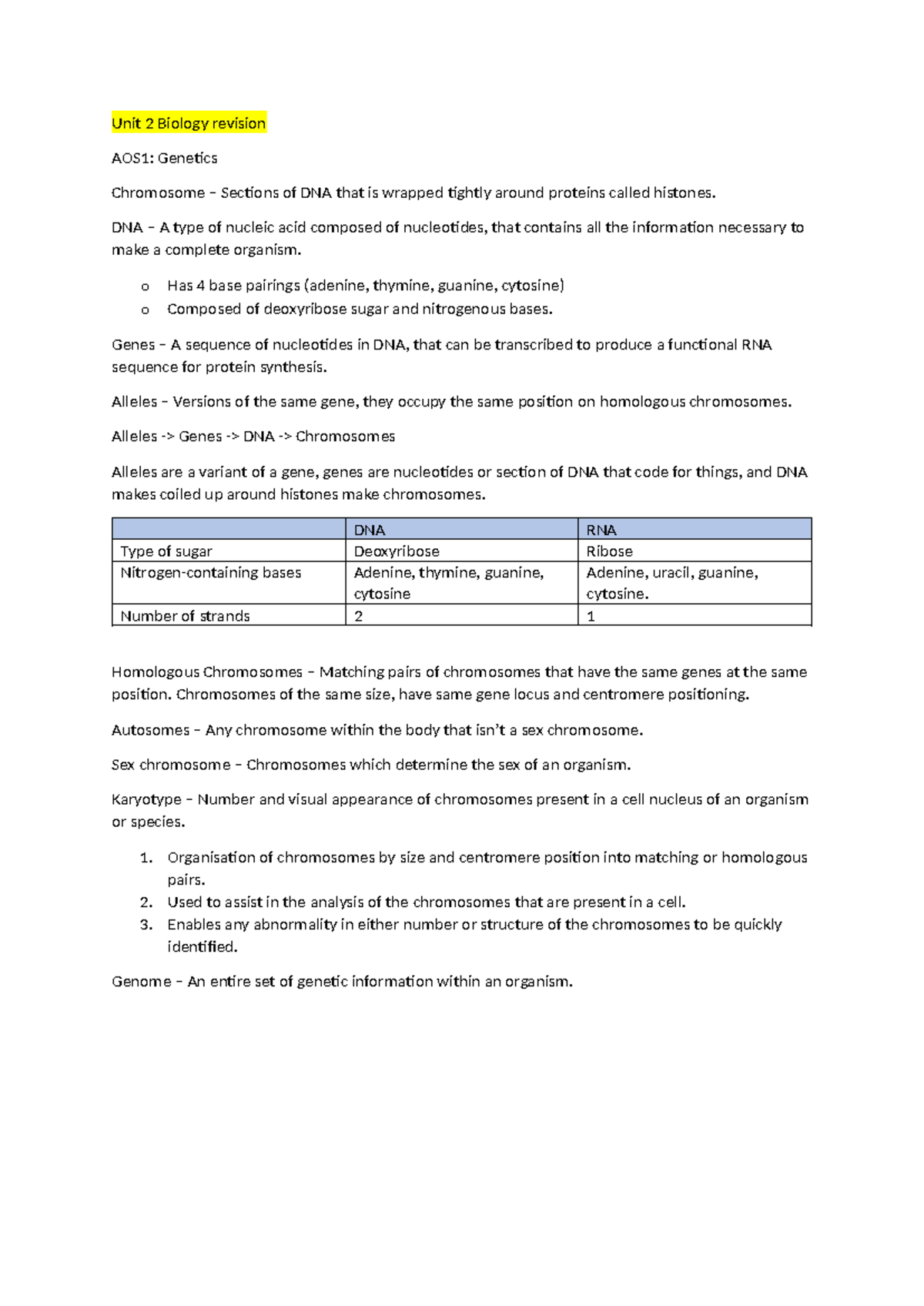 Unit 2 Biology VCE Revision] - Unit 2 Biology revision AOS1: Genetics ...