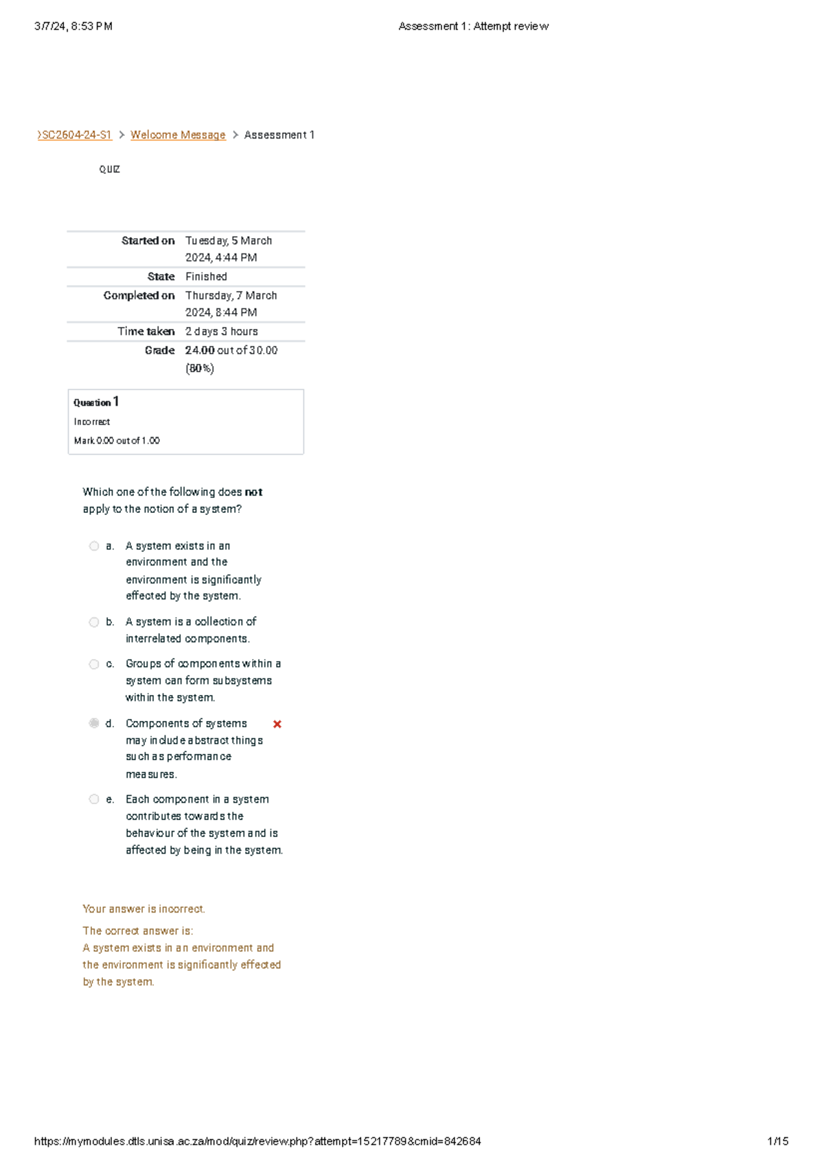 Assessment 1 Attempt review - DSC2604-24-S1 Welcome Message Assessment ...