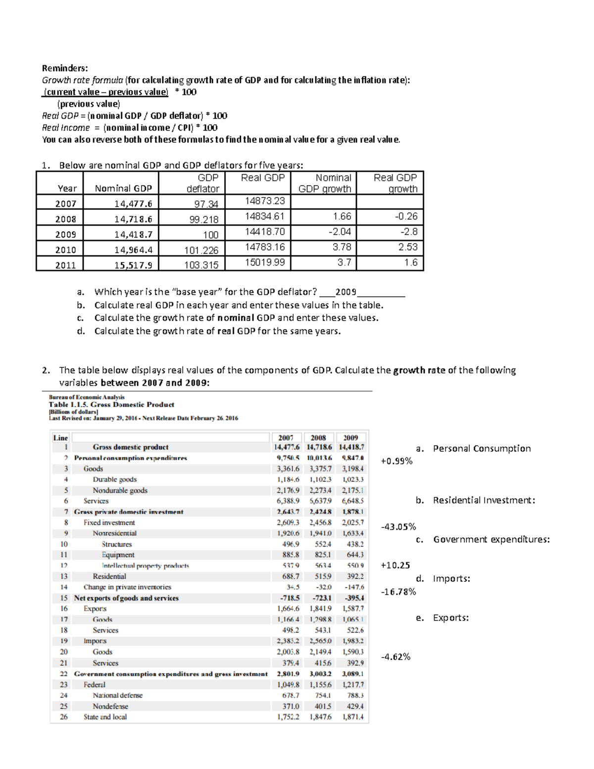 GDP growth rates well being - Reminders: Growth rate formula (for ...