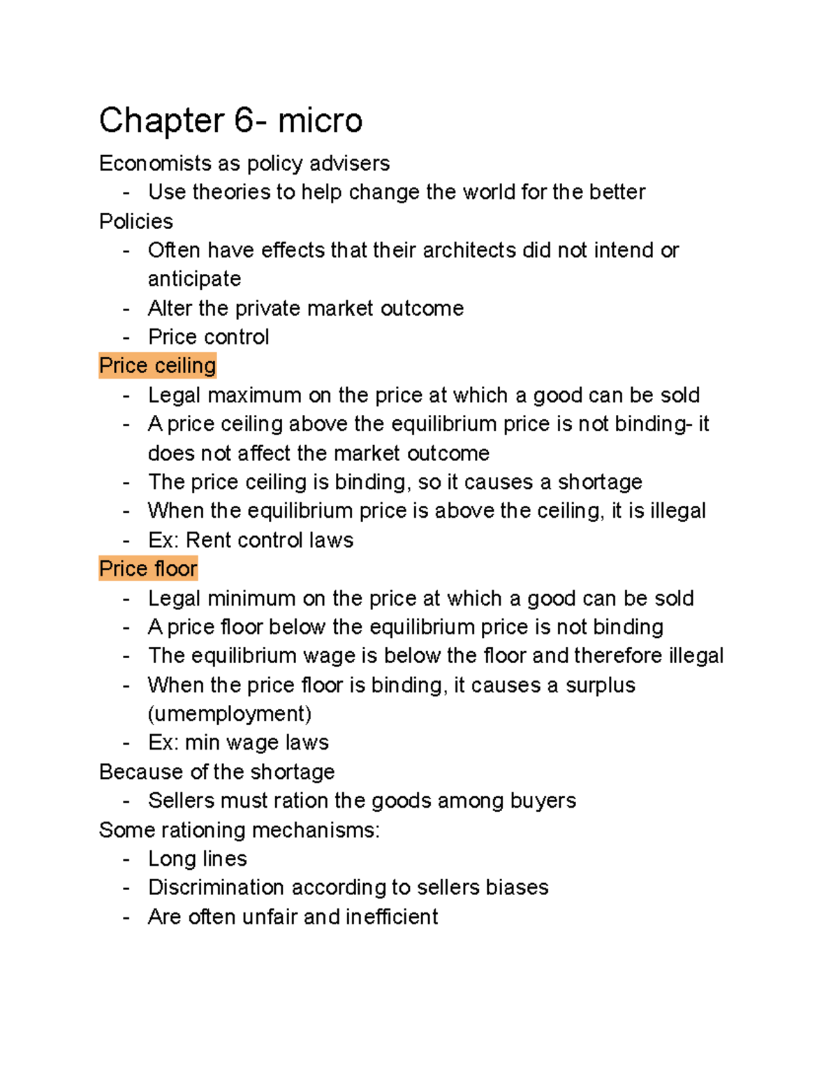 Chapter 6- micro - Chapter 6- micro Economists as policy advisers - Use theories to help change ...