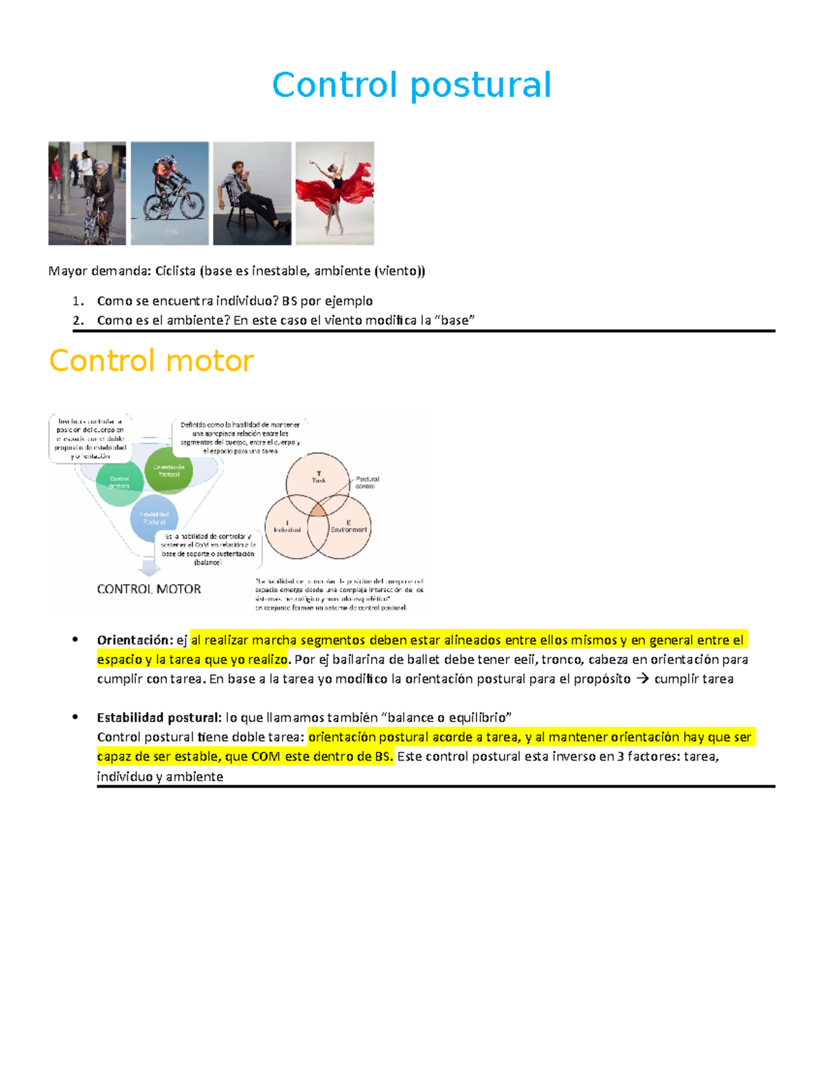 Cátedra 2- Control postural - Control postural Mayor demanda: Ciclista ...