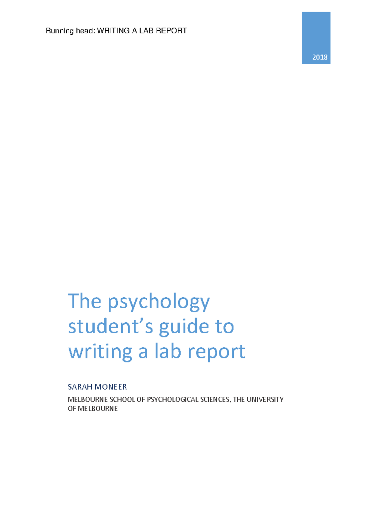 Guide to writing a Lab Report - Running head: WRITING A LAB REPORT 2018 ...