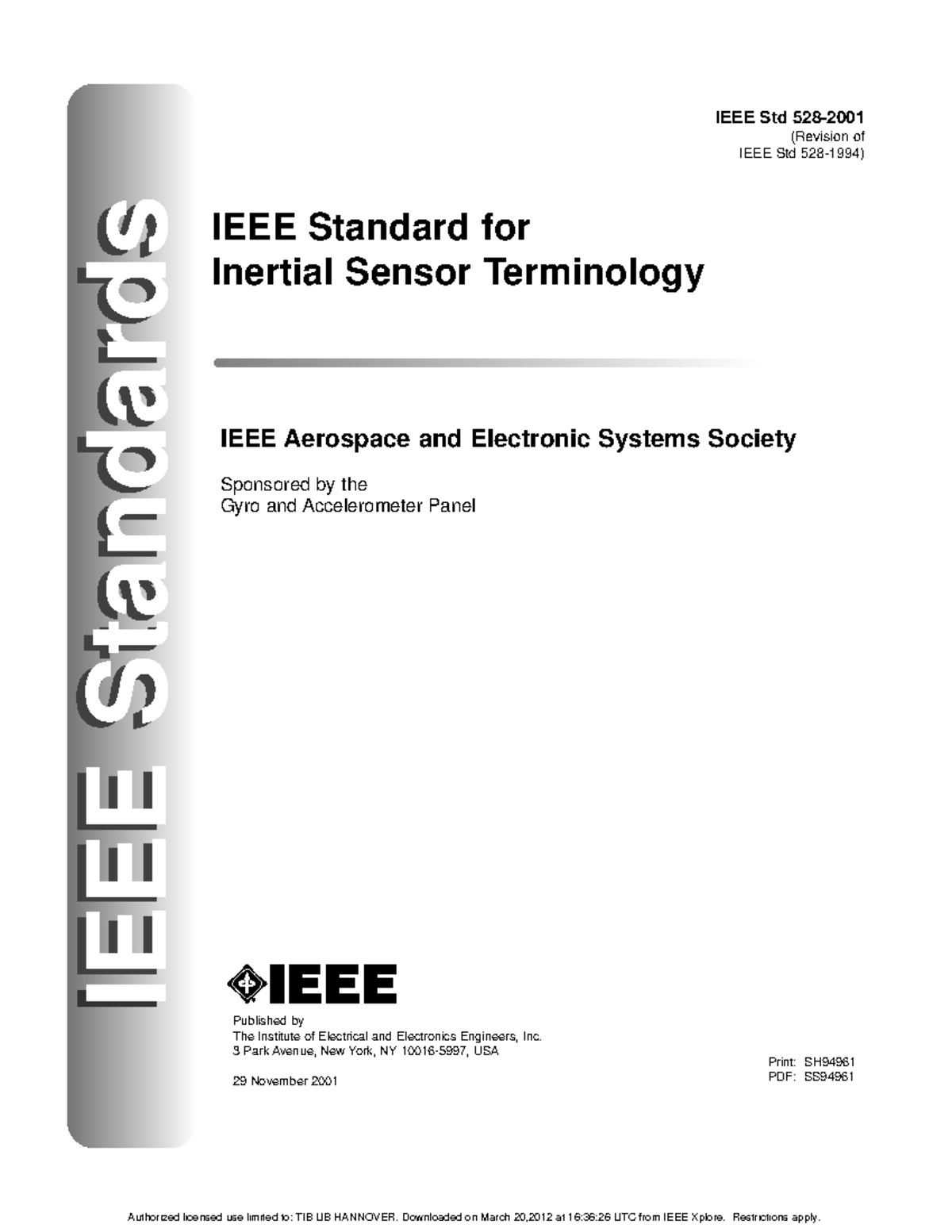 IEEE Standard ForInertial Sensor Terminology - IEEE Std 528- (Revision ...