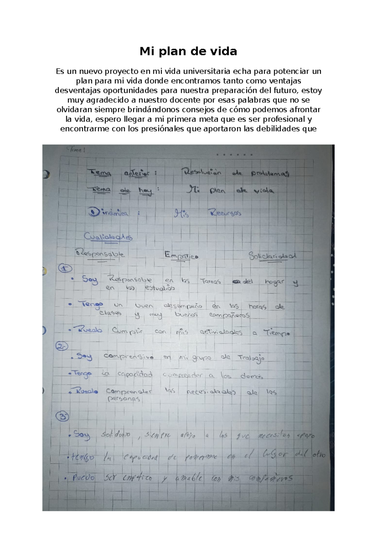 Anthony IVU 17 nota finall - Mi plan de vida Es un nuevo proyecto en mi ...