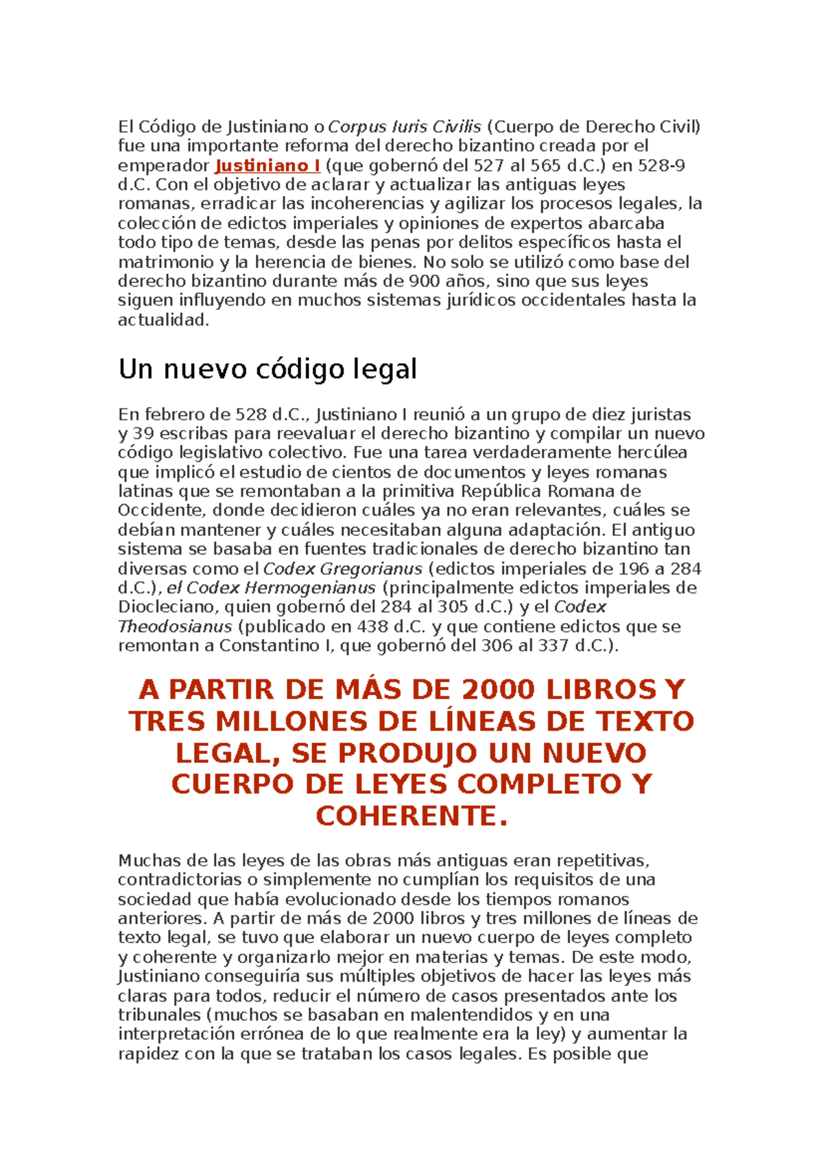 El Código de Justiniano o - El Código de Justiniano o Corpus Iuris ...
