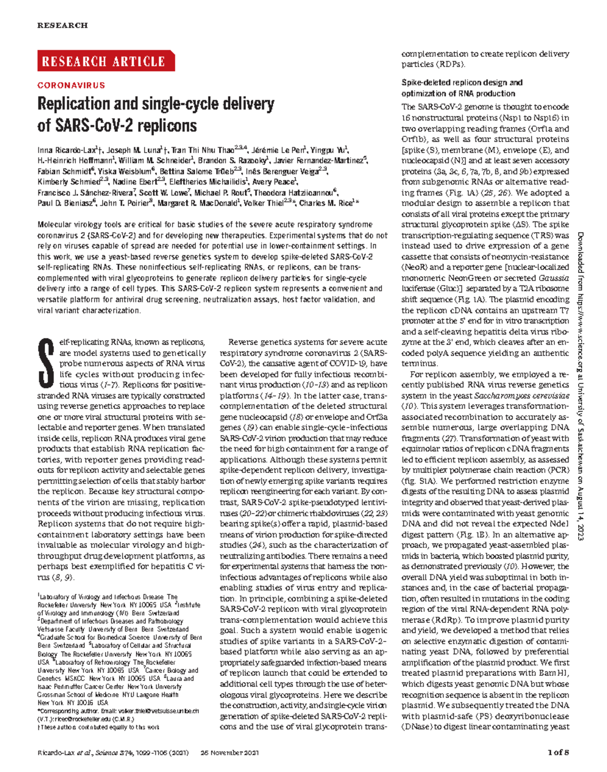 Paper #2 - Replication and single-cycle delivery of Sars Co V2 ...