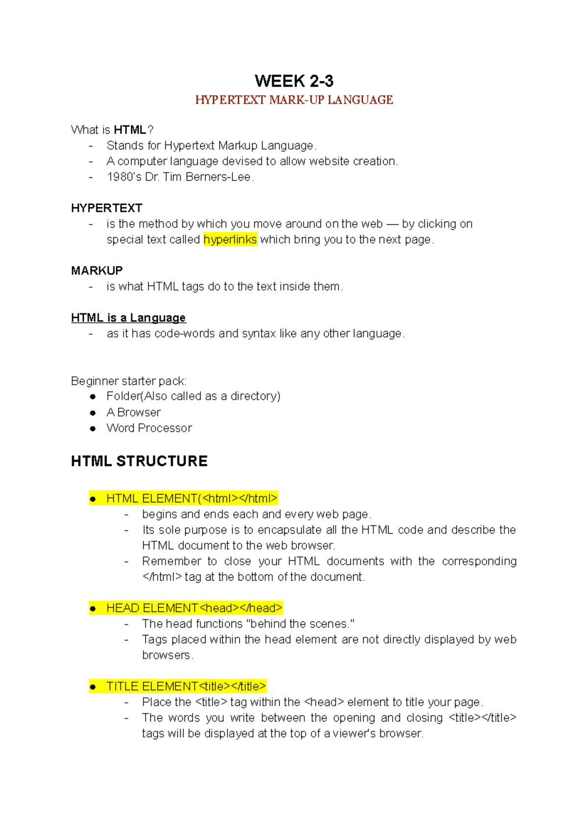 Web-Systems and Technologies - WEEK 2- HYPERTEXT MARK-UP LANGUAGE What ...