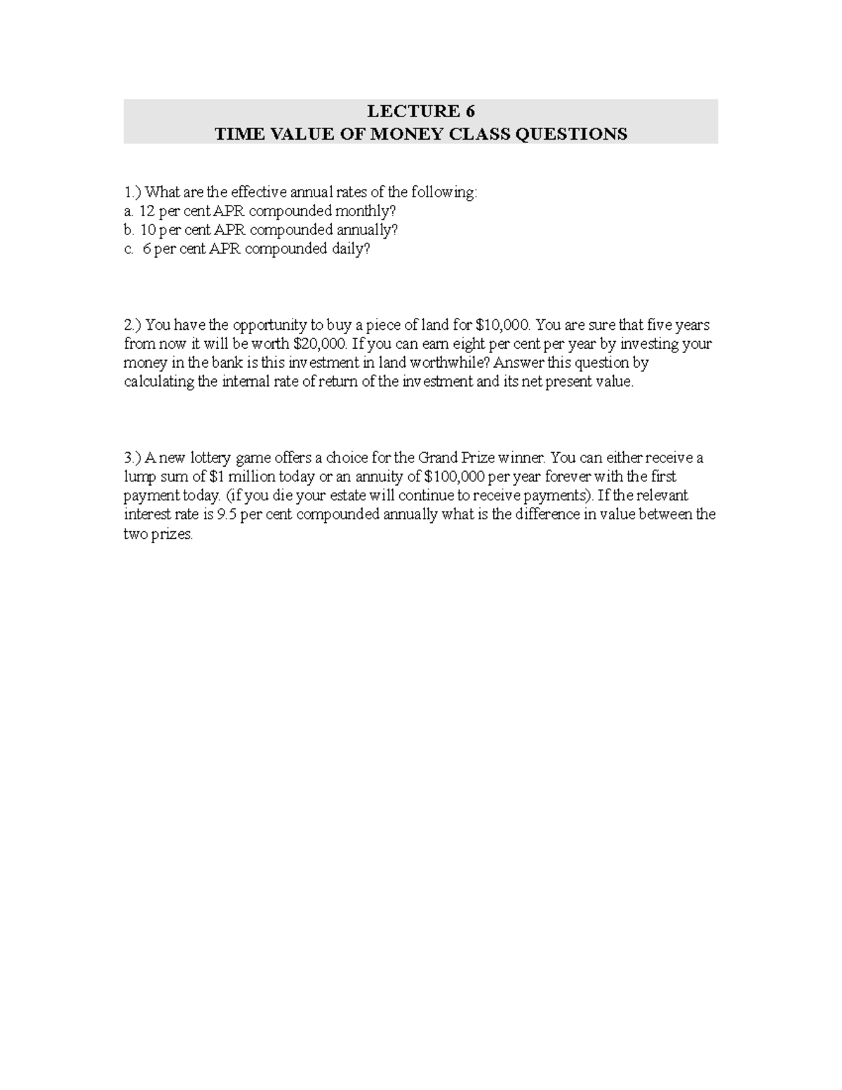 The Time Value of Money - Practice Questions - Financial Management ...