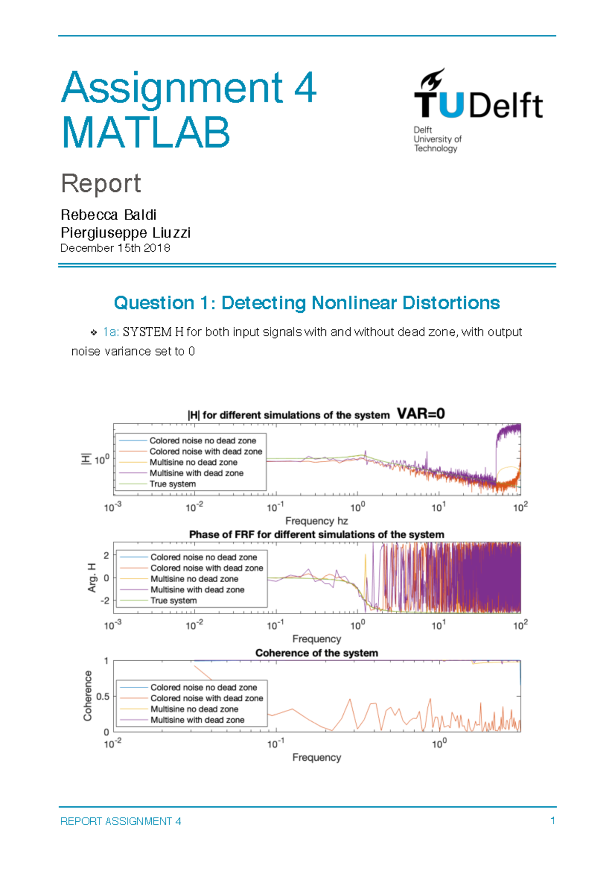 Report assignment 4 - Assignment 4 MATLAB Report Rebecca Baldi ...