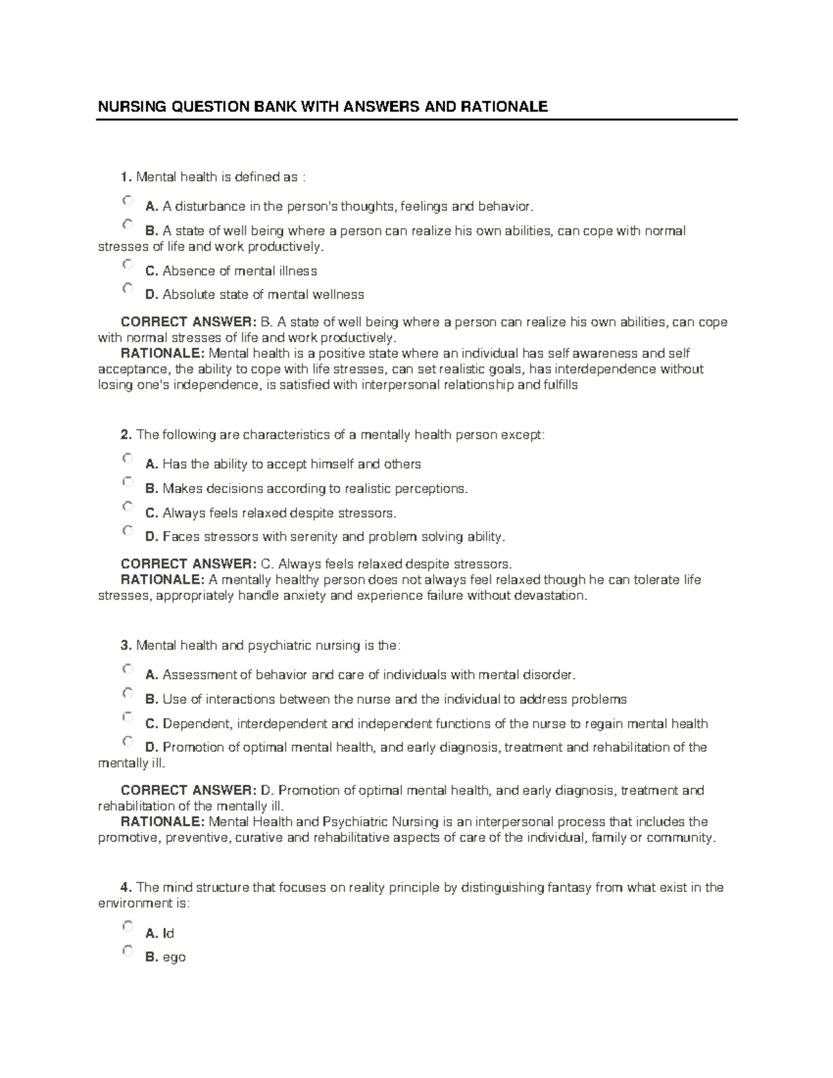 Nursing Question Bank with Answers and Rationale - NURSING QUESTION ...