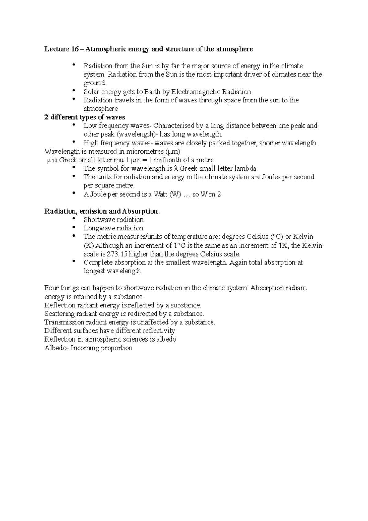 Lecture 16 atmospheric energy and structure - Lecture 16 – Atmospheric ...