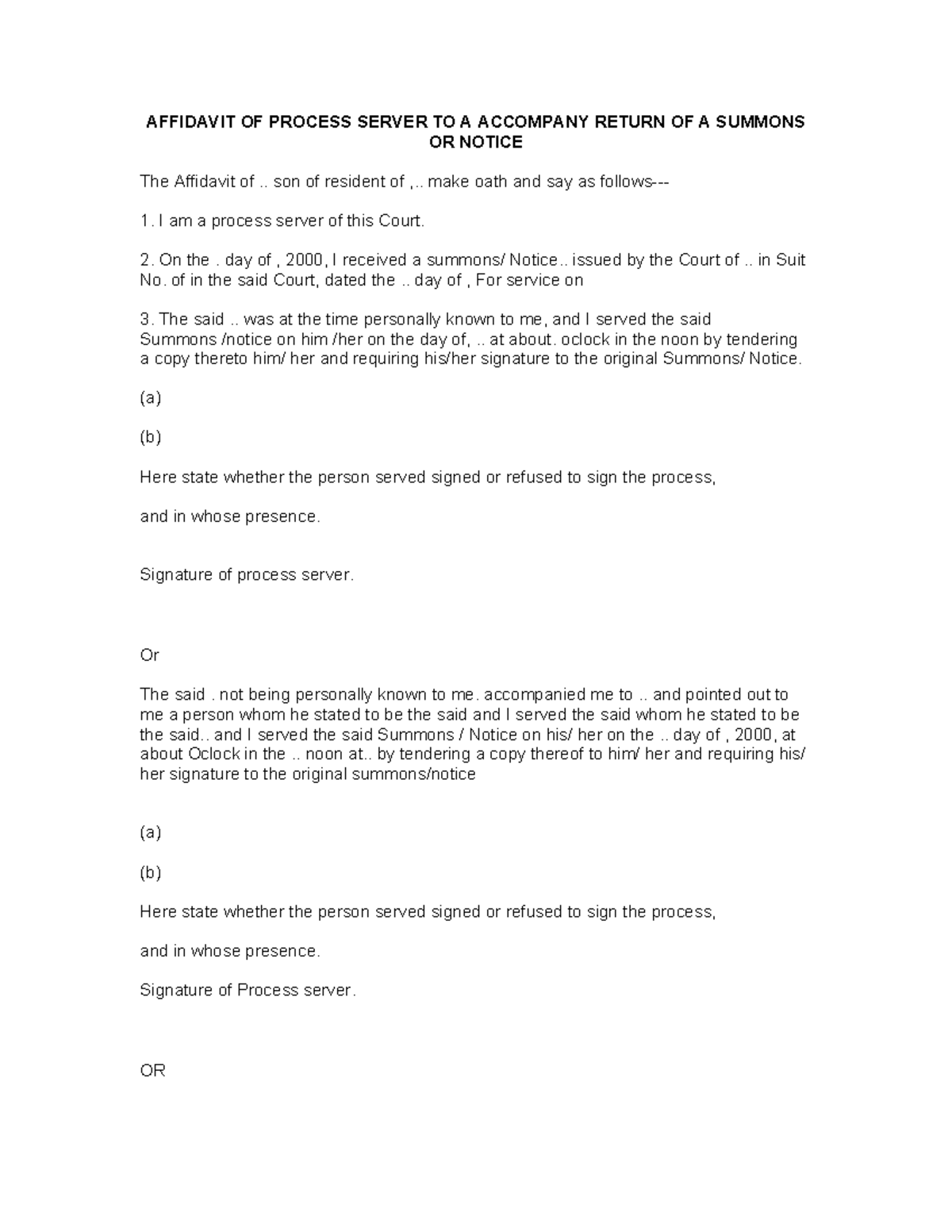 Affidavit of process server to a company - AFFIDAVIT OF PROCESS SERVER ...