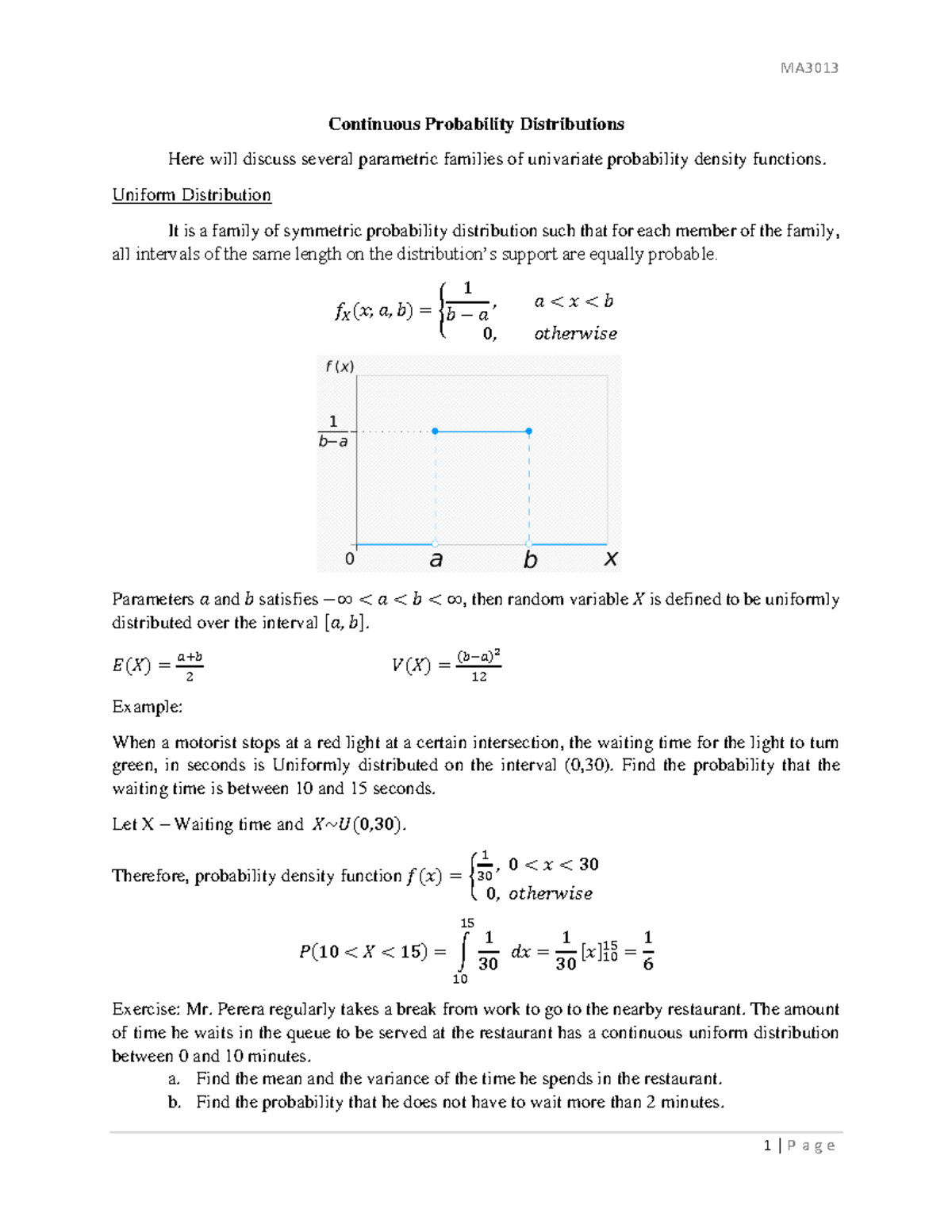 Lecture Note 2 - Continuous Probability Distributions Here will discuss ...