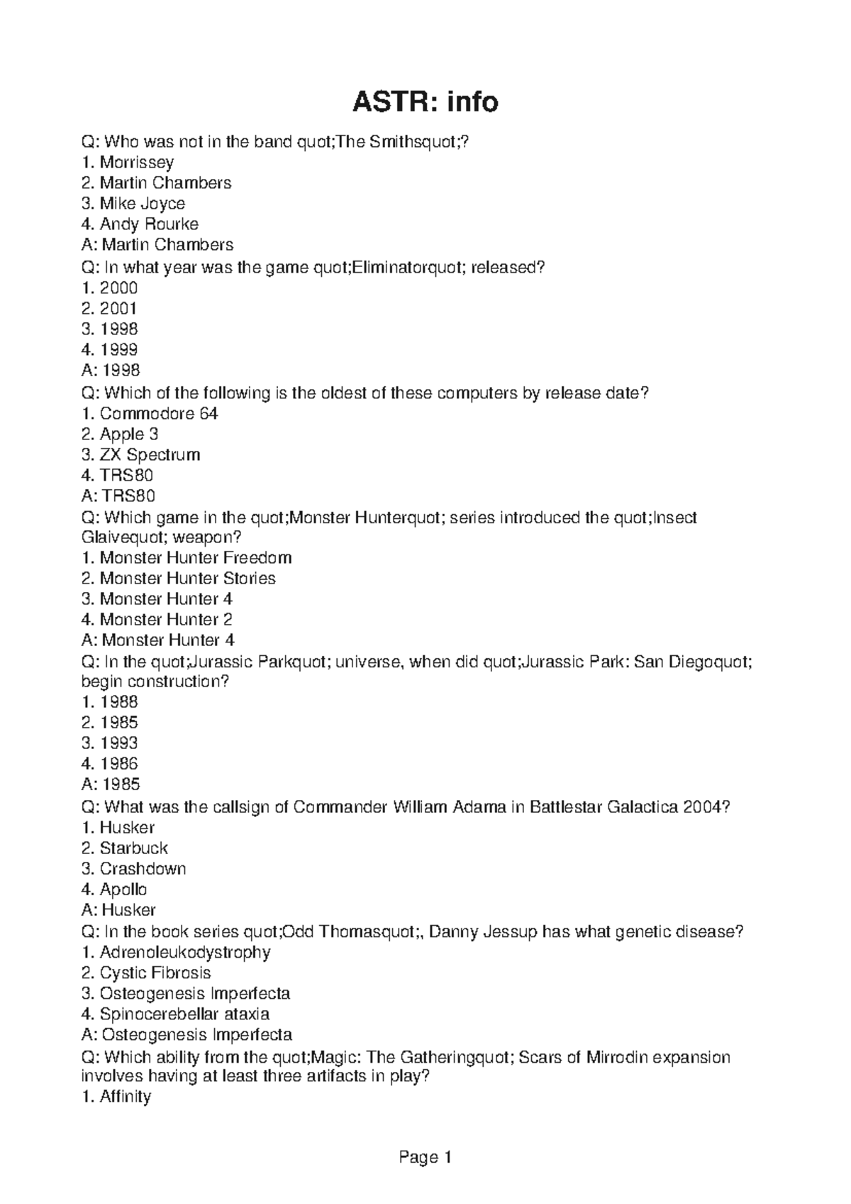 ASTR122 Practice 4 - frttttt - ASTR: info Q: Who was not in the band ...