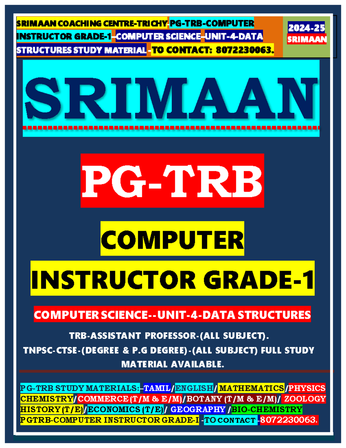 PG-TRB- Computer Instructor Grade-1- Computer Science-UNIT-4-DATA Structures Study Material ...