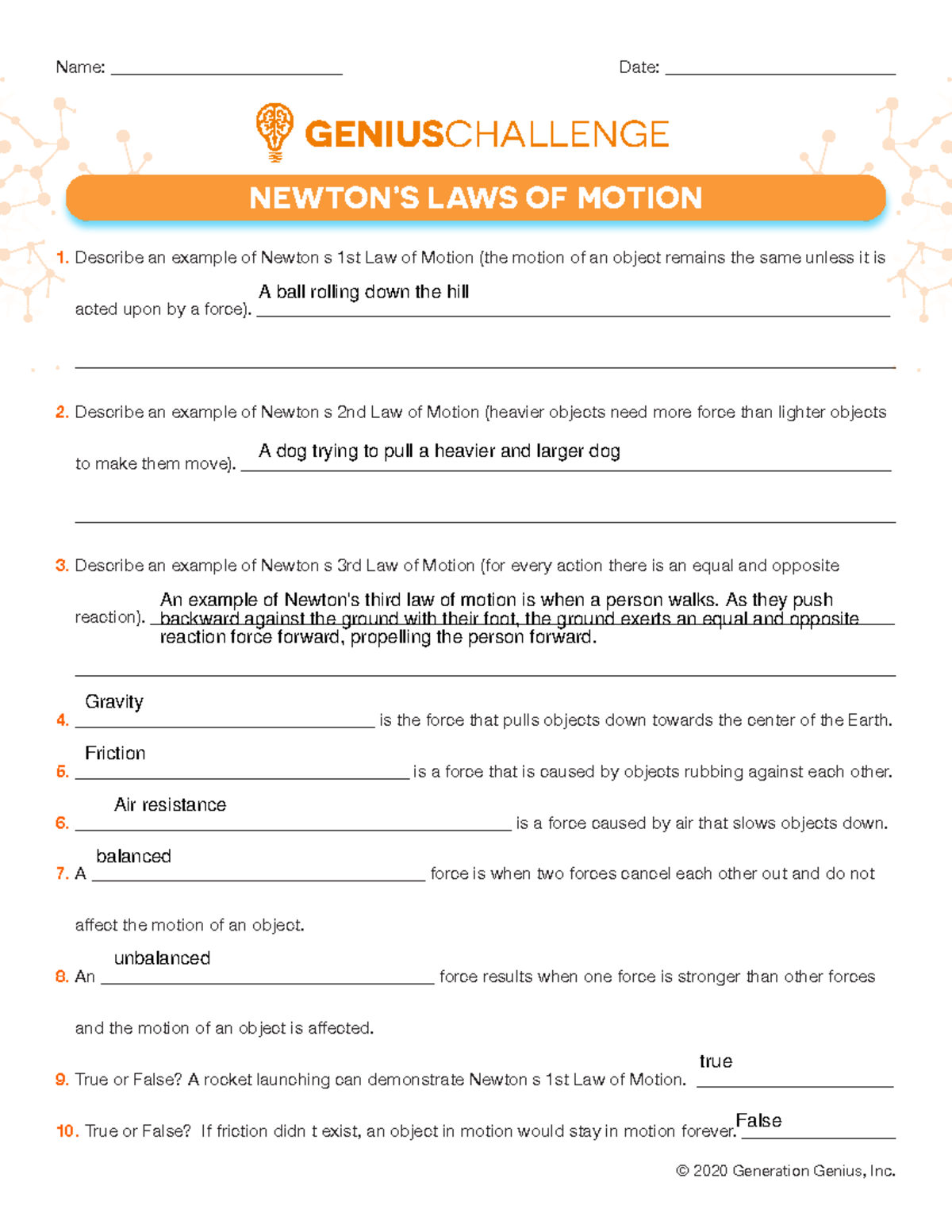 - Generation Genius Newtons Laws - 1. Describe an example of Newton’s ...