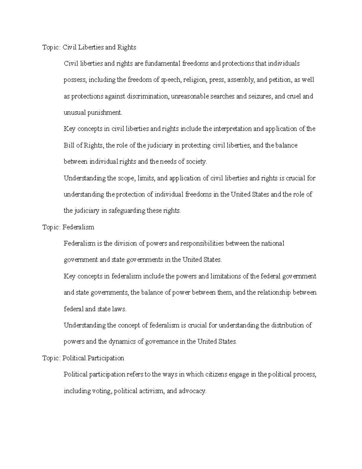 American gov pt 2 - notes - Topic: Civil Liberties and Rights Civil ...