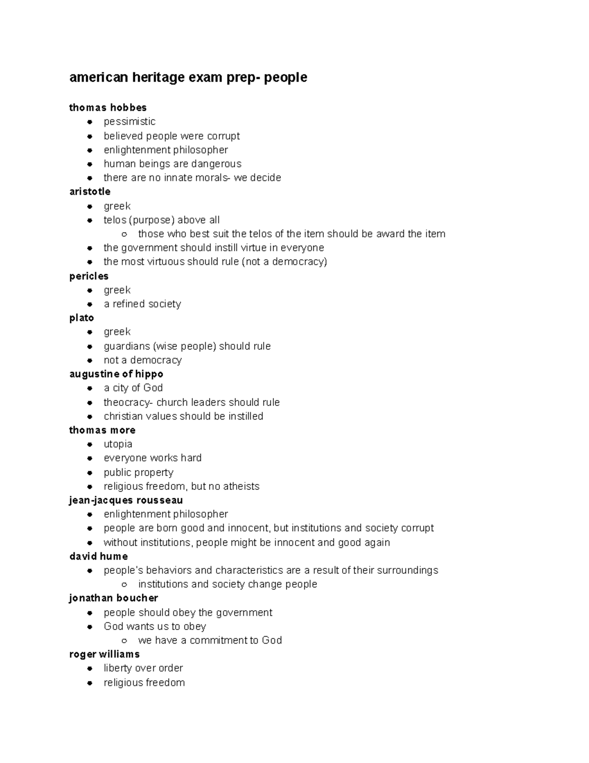American Heritage Exam 1 Prep - american heritage exam prep- people ...