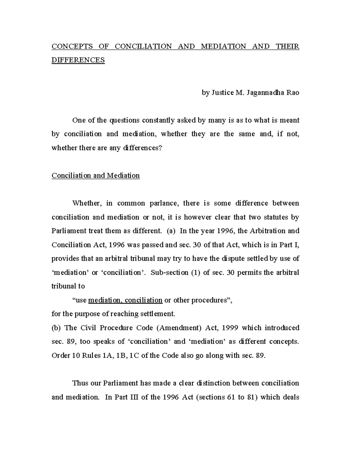 Conciliation and mediation - CONCEPTS OF CONCILIATION AND MEDIATION AND THEIR DIFFERENCES by ...