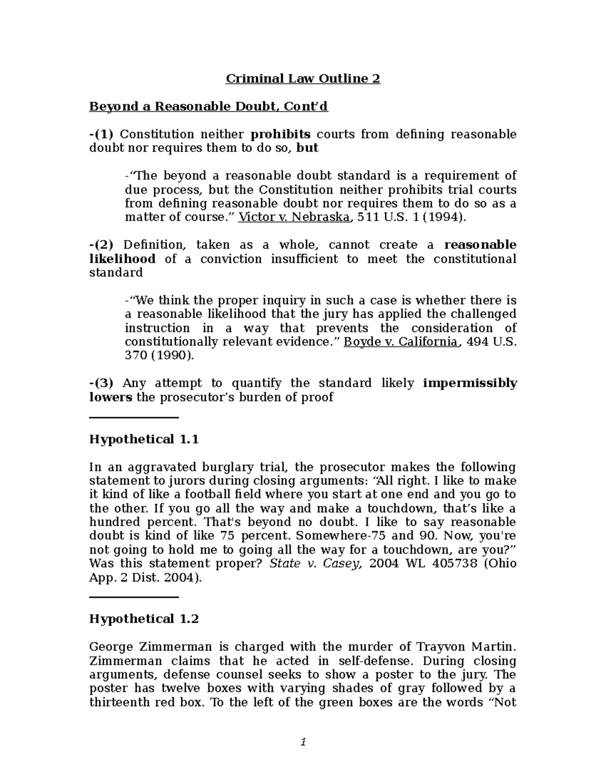 Criminal Law Outline 2(c) [297675 ] - Criminal Law Outline 2 Beyond a ...
