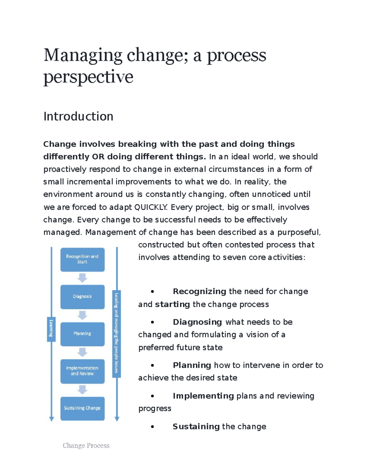 Managing change - Managing a process perspective Introduction Change ...