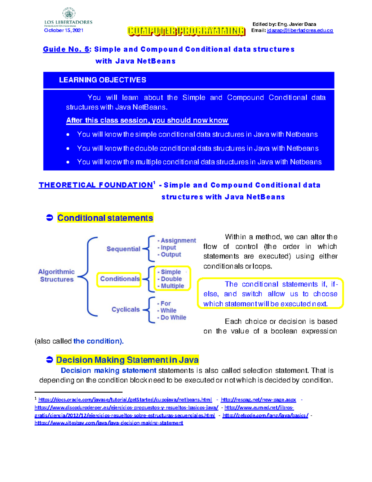 5. Guide 5 Computer Programming Java Netbeans Conditionals 2021-2 ...