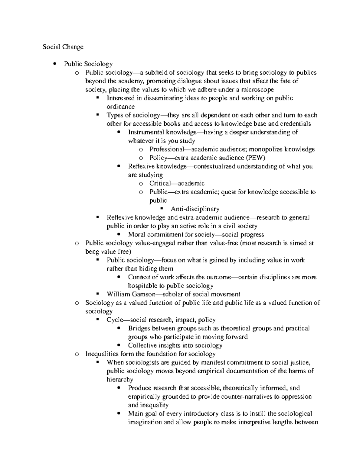 Social Change - Social Change Public Sociology o Public sociology—a ...